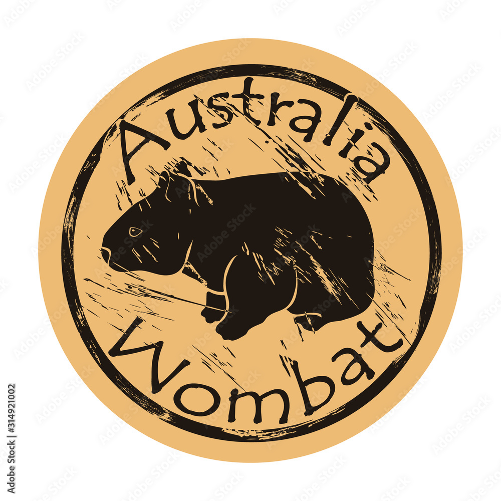 Wombat silhouette icon vector round shabby emblem design, old retro ...