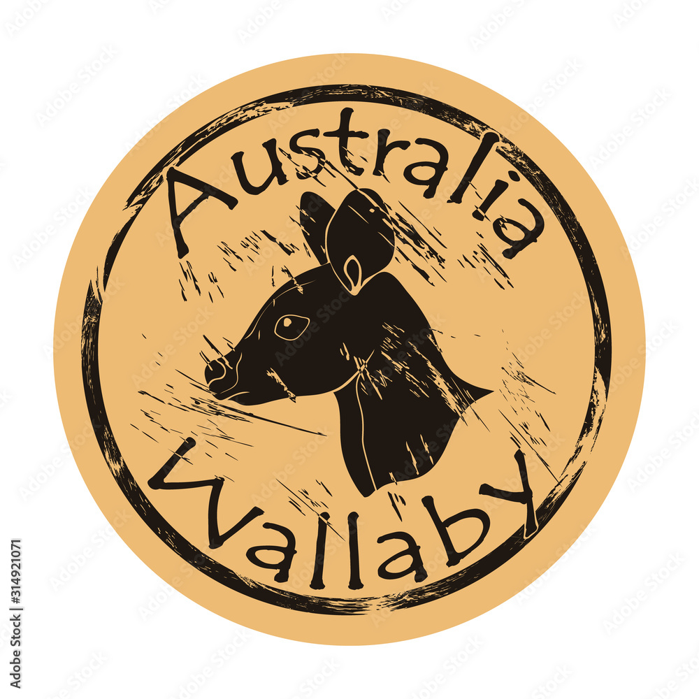 Wallaby profile head silhouette icon vector round shabby emblem design ...