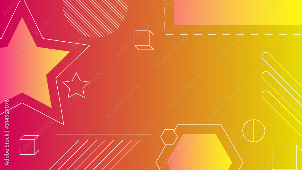 Abstract shapes of asterisk in orange gradient background with red ...