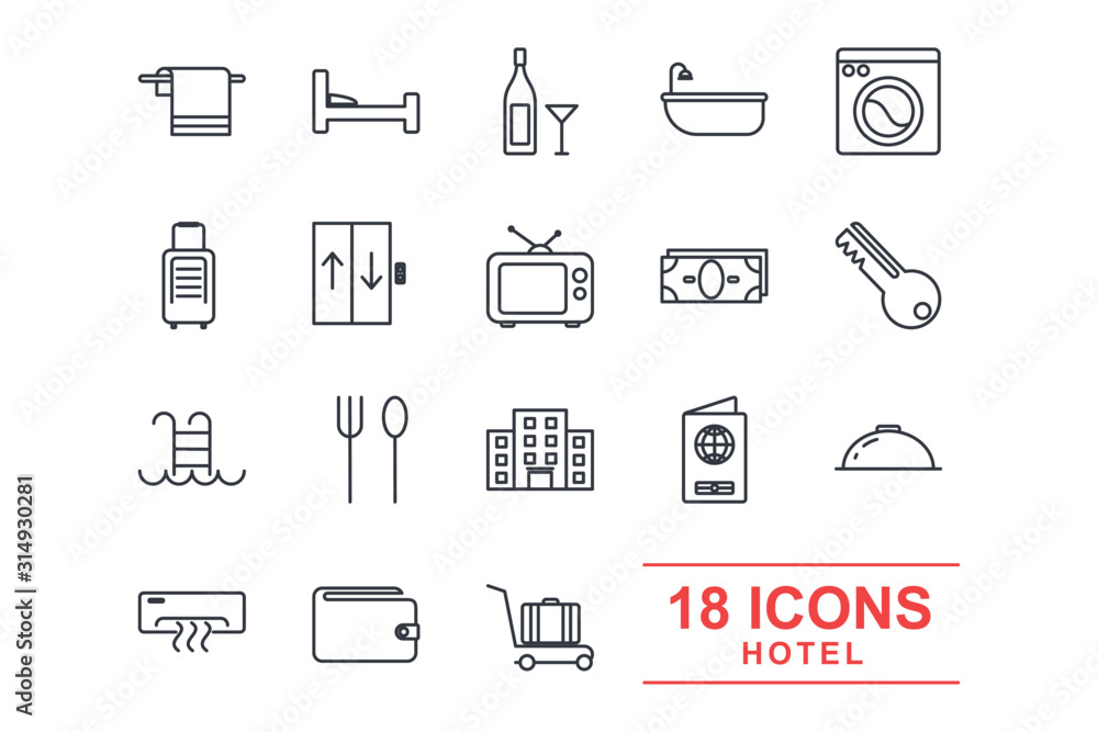 Set Hotel element icon template color editable. Hotel pack symbol ...