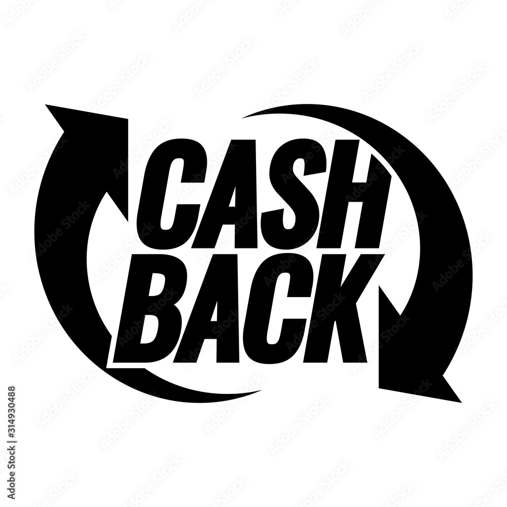 Money cash back icon. Black and white emblem. Vector illustration ...