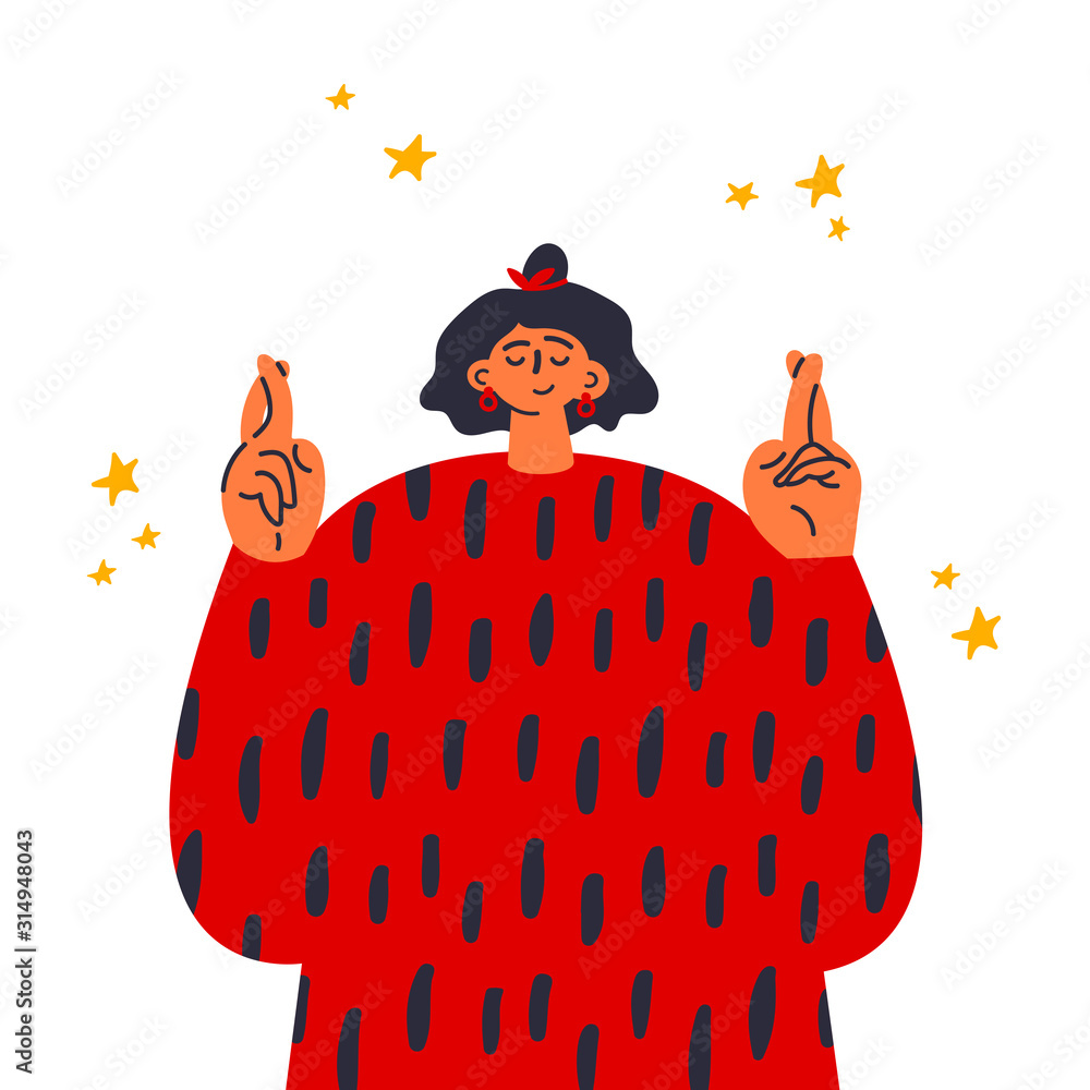 Woman crossing fingers and wishing for good luck.Fingers crossed, hand ...