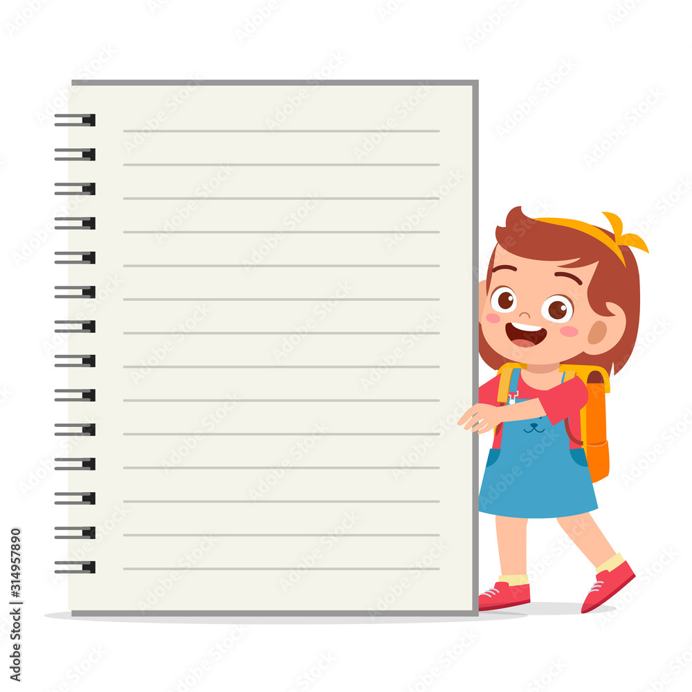 happy cute little kid girl notebook template Stock Vector | Adobe Stock