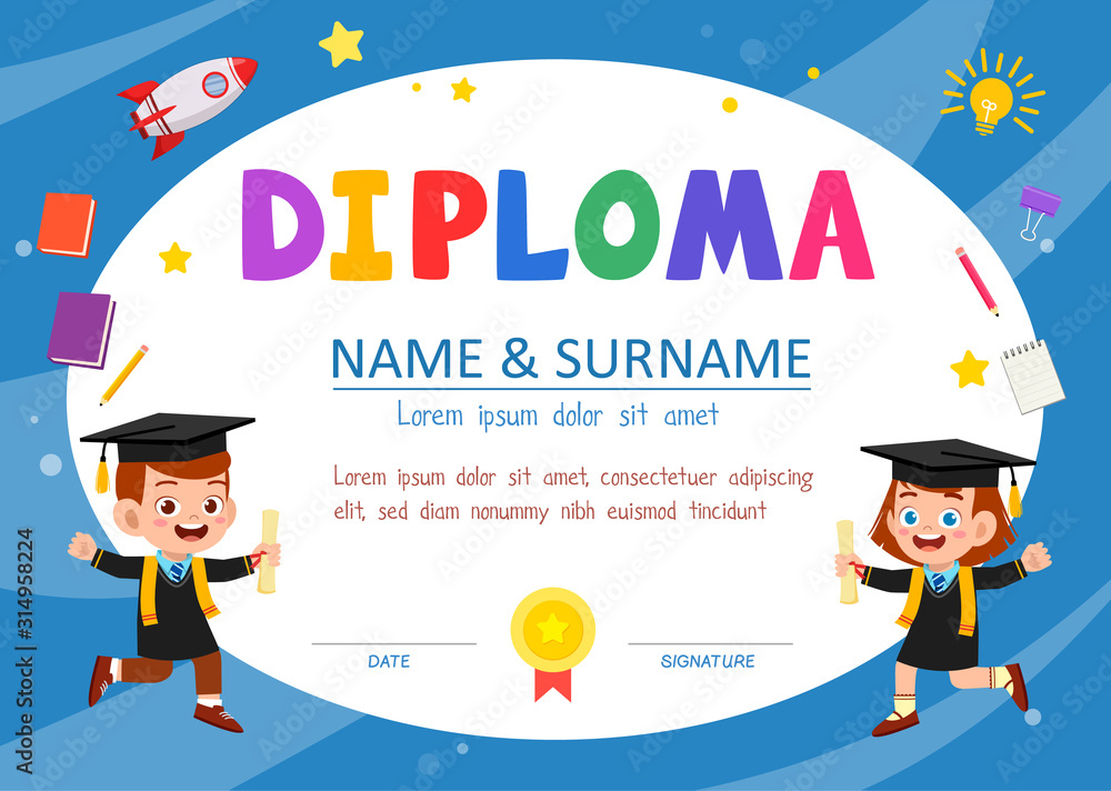 cute diploma certificate template for school student Stock Vector ...