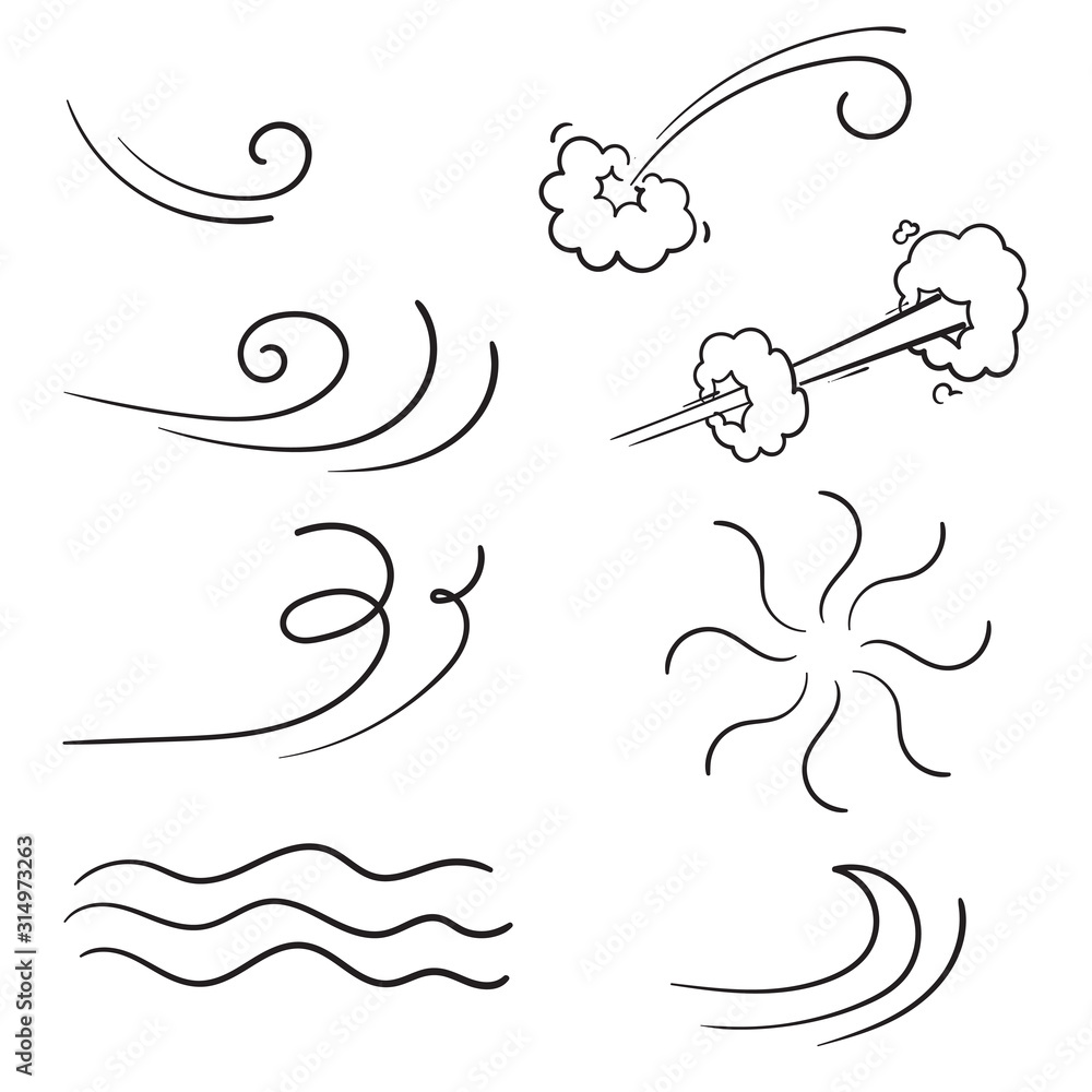 hand drawn Wind with Black Thin Line Icon doodle collection Include of ...