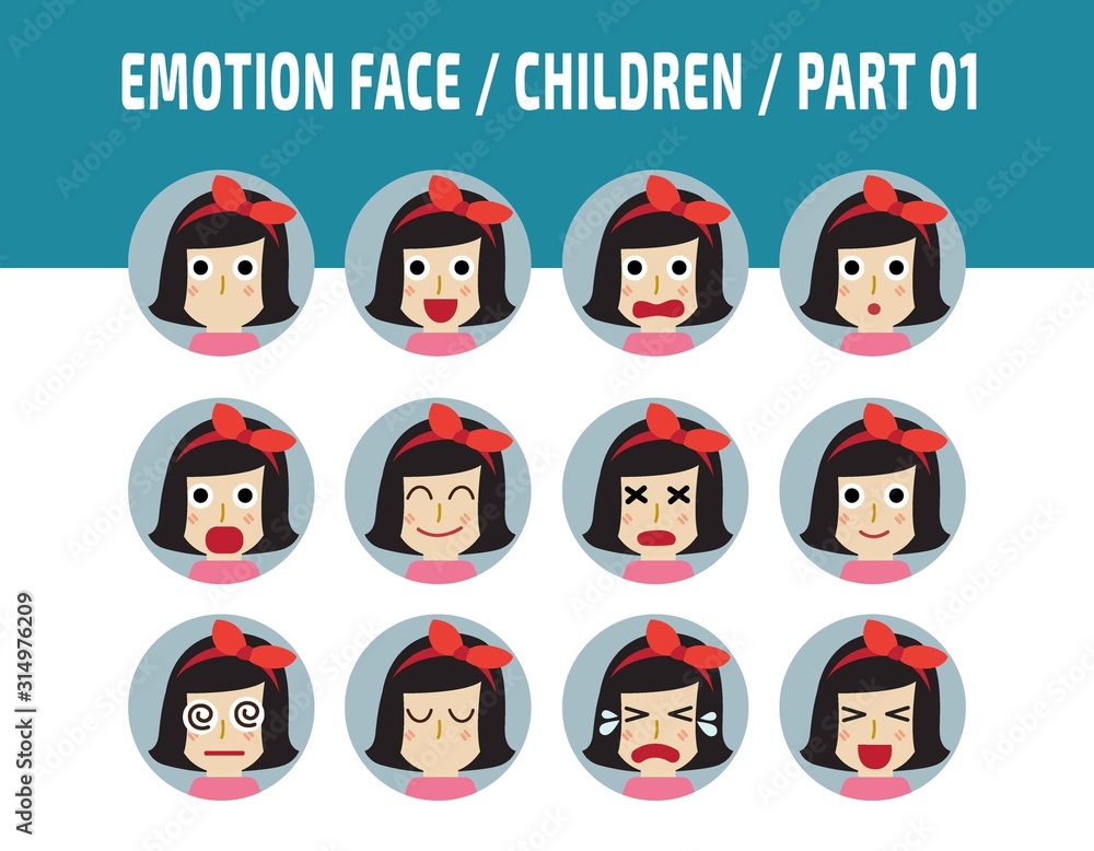 kids faces showing different emotions. Illustration isolated on white ...
