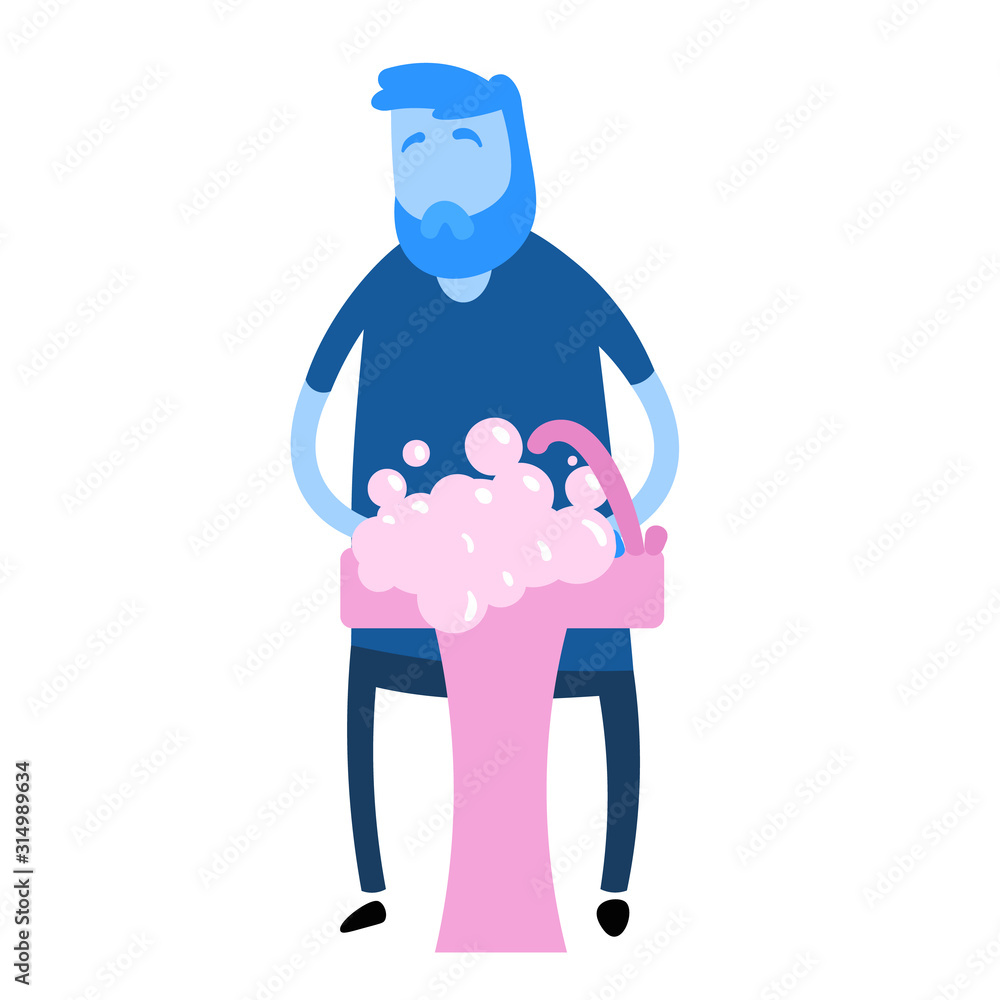 Happy man washing hands. Smiled man, vector cartoon illustration ...