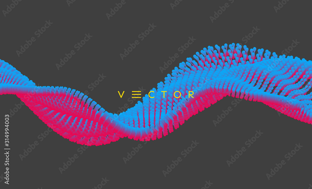 Molecular wave. Abstract background with dynamic particles. Layer of ...