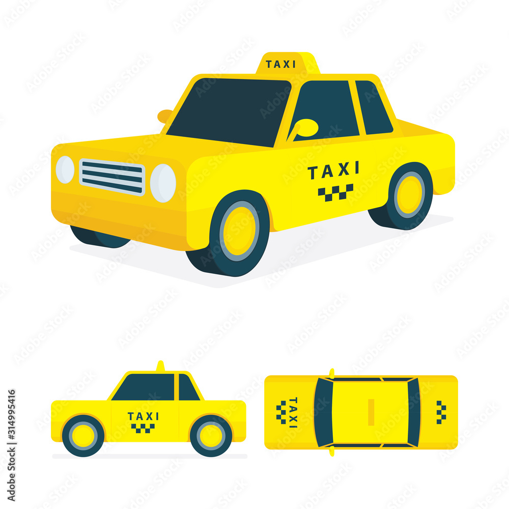 Taxi. Isometric taxi vector illustrations collection. Low poly taxi car ...