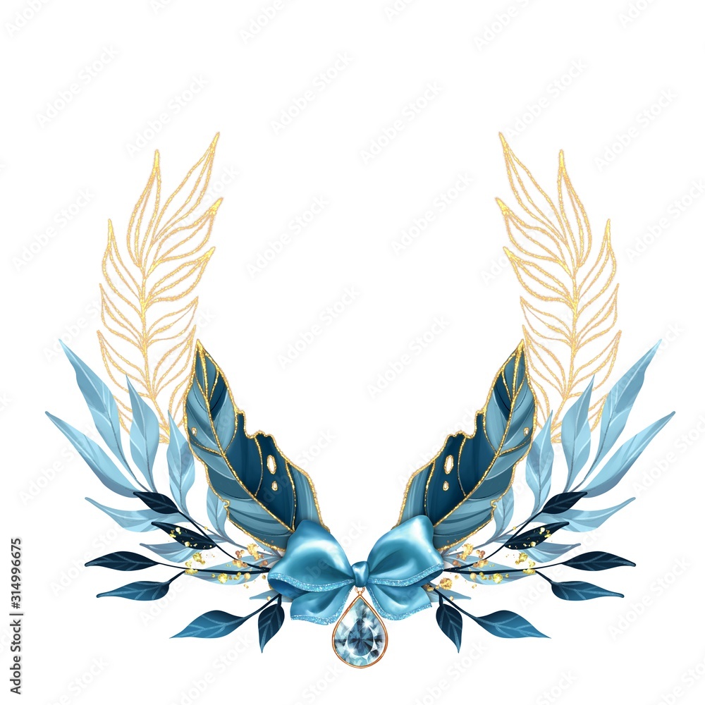 Vintage royal laurel wreath with bow isolated pn white background Stock ...