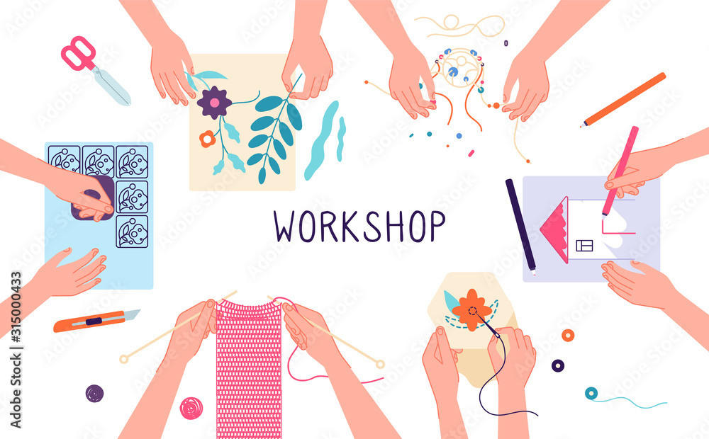 Handmade workshop. Craft diy knitting, drawing and scrapbooking ...