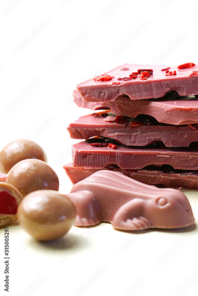 Ruby chocolate selection, made from botanical cocoa bean varieties that ...