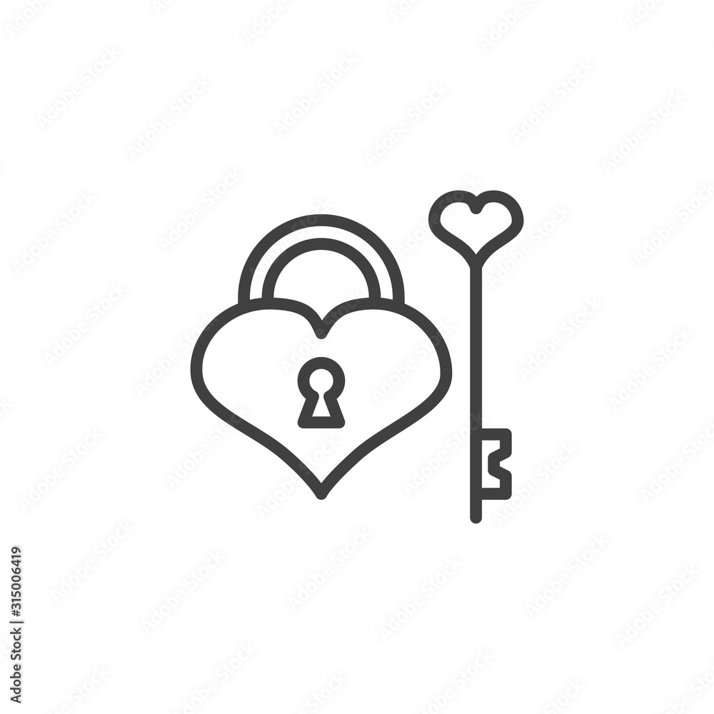 Heart Lock And Key Outline