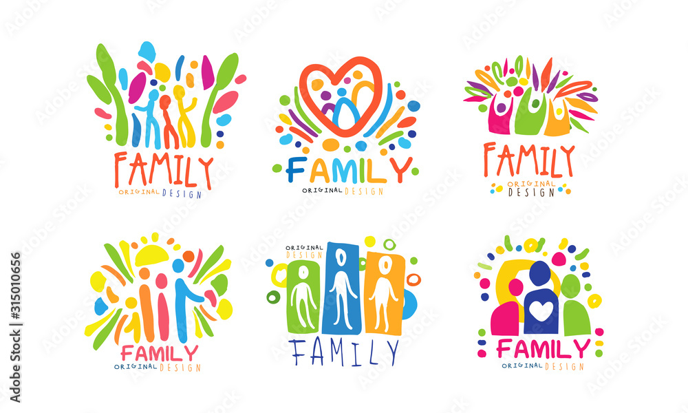Family Labels Original Design Labels Collection, Colorful Hand Drawn ...