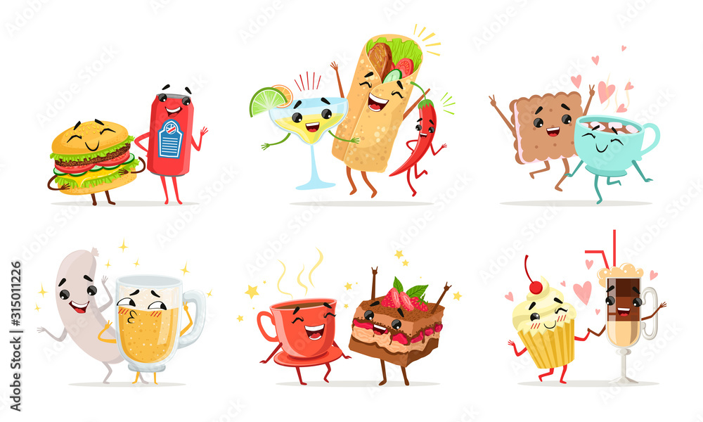 Forever Friends Collection, Cute Funny Food and Drink Cartoon ...