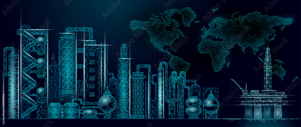 Fotografía Petroleum oil refinery complex low poly World map, LuckyStep ...