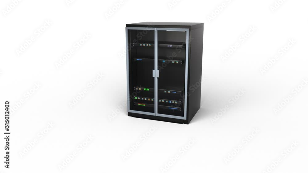 Modern server rack. Server rack. Isolated on white background. 3d ...
