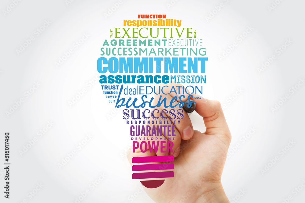 Commitment light bulb word cloud collage, business concept background ...