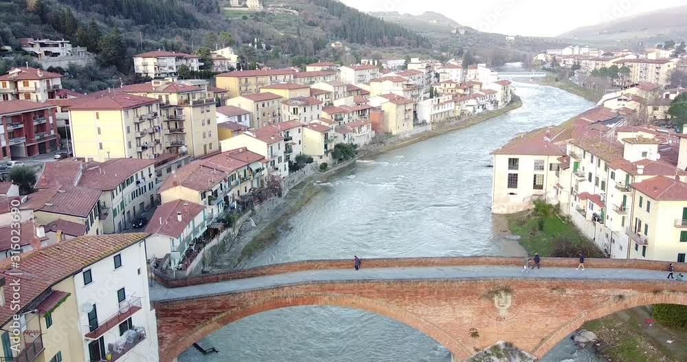 Cityscape of Pontassieve and Medicean bridge over Sieve river ...