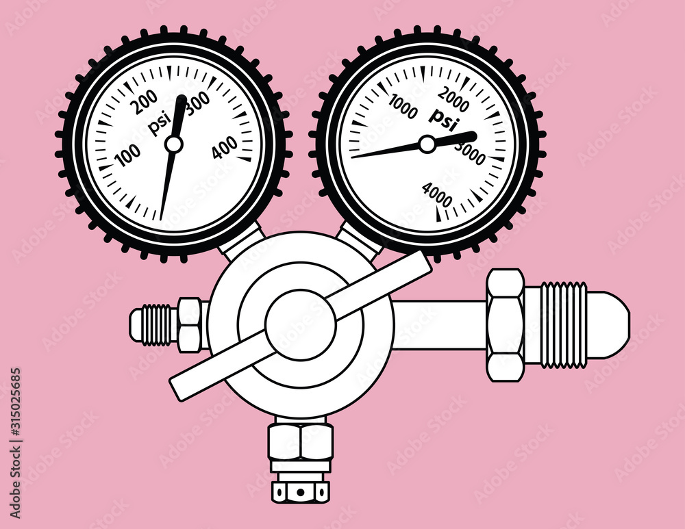 Pressure reducing regulators valve. Gas gauge. Vector illustration ...