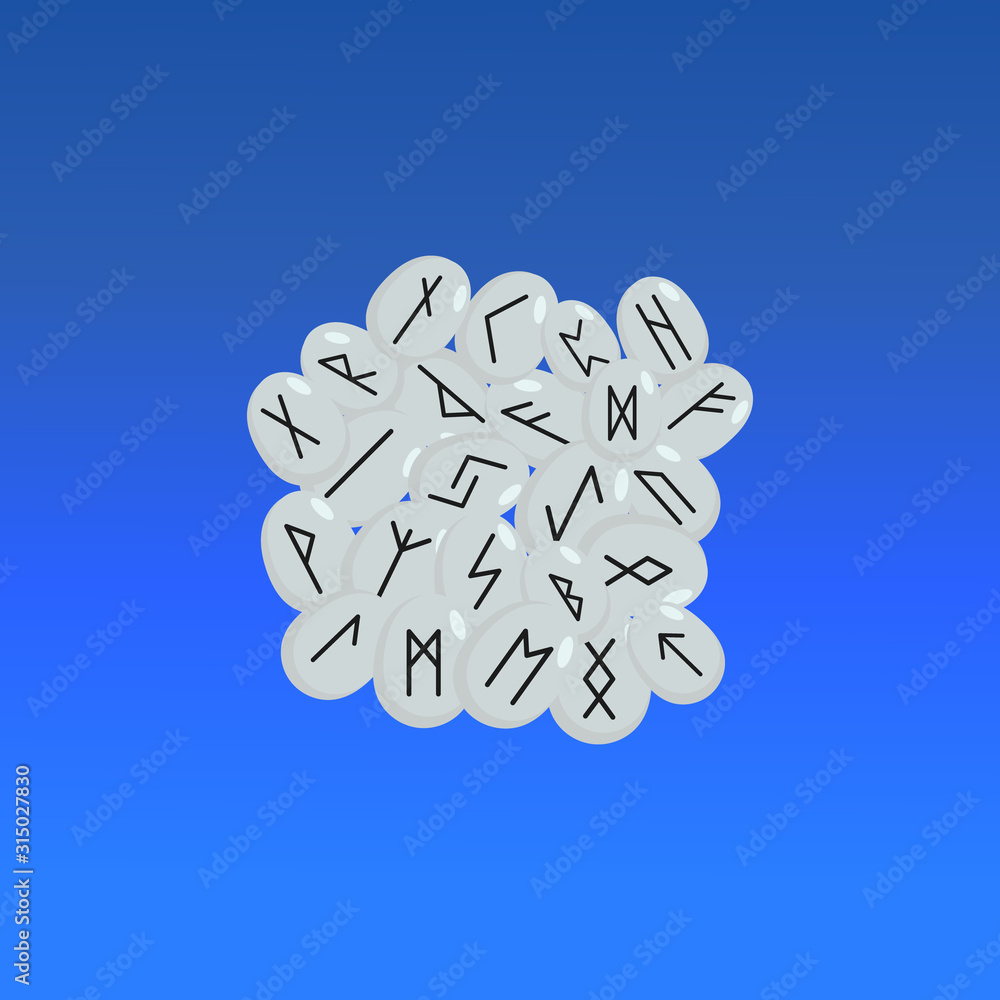 Scandinavian runes on blue background. Runic alphabet. Ancient occult ...