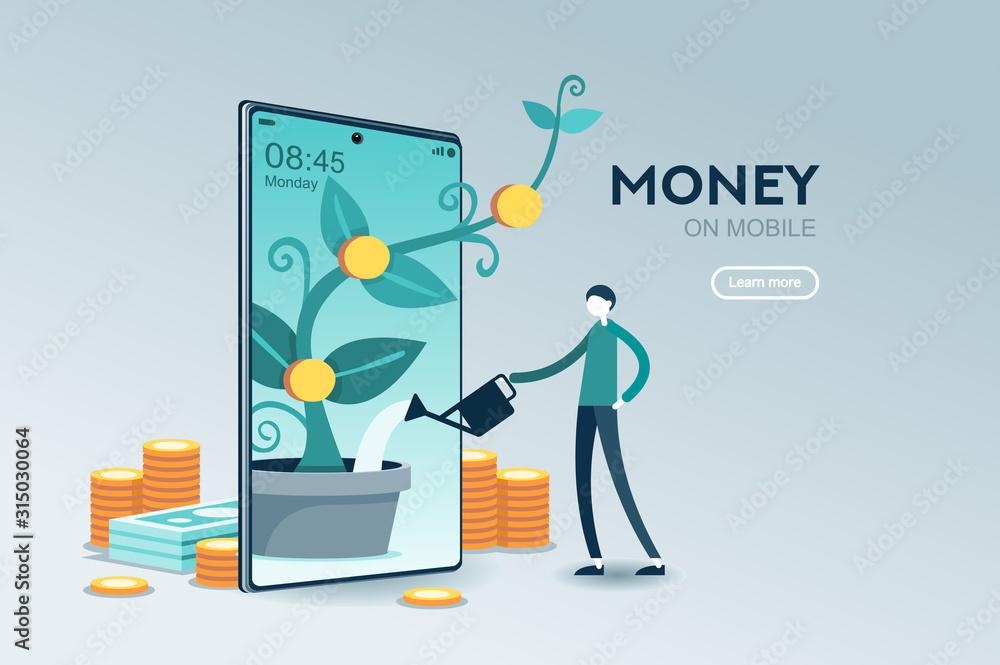 Idea of income, person on profit, people on golden investment with ...