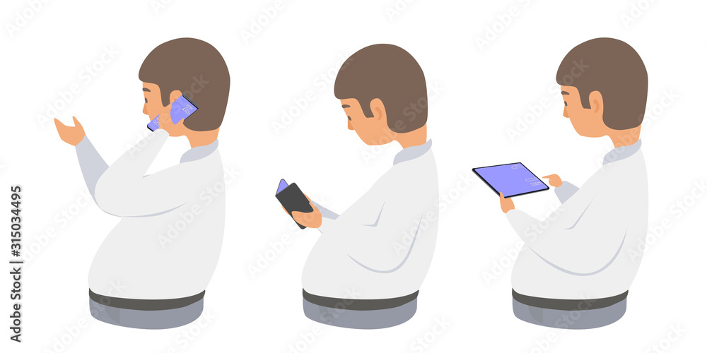 Foldable mobile phone flat vector illustration. Man, boy speaks on a ...