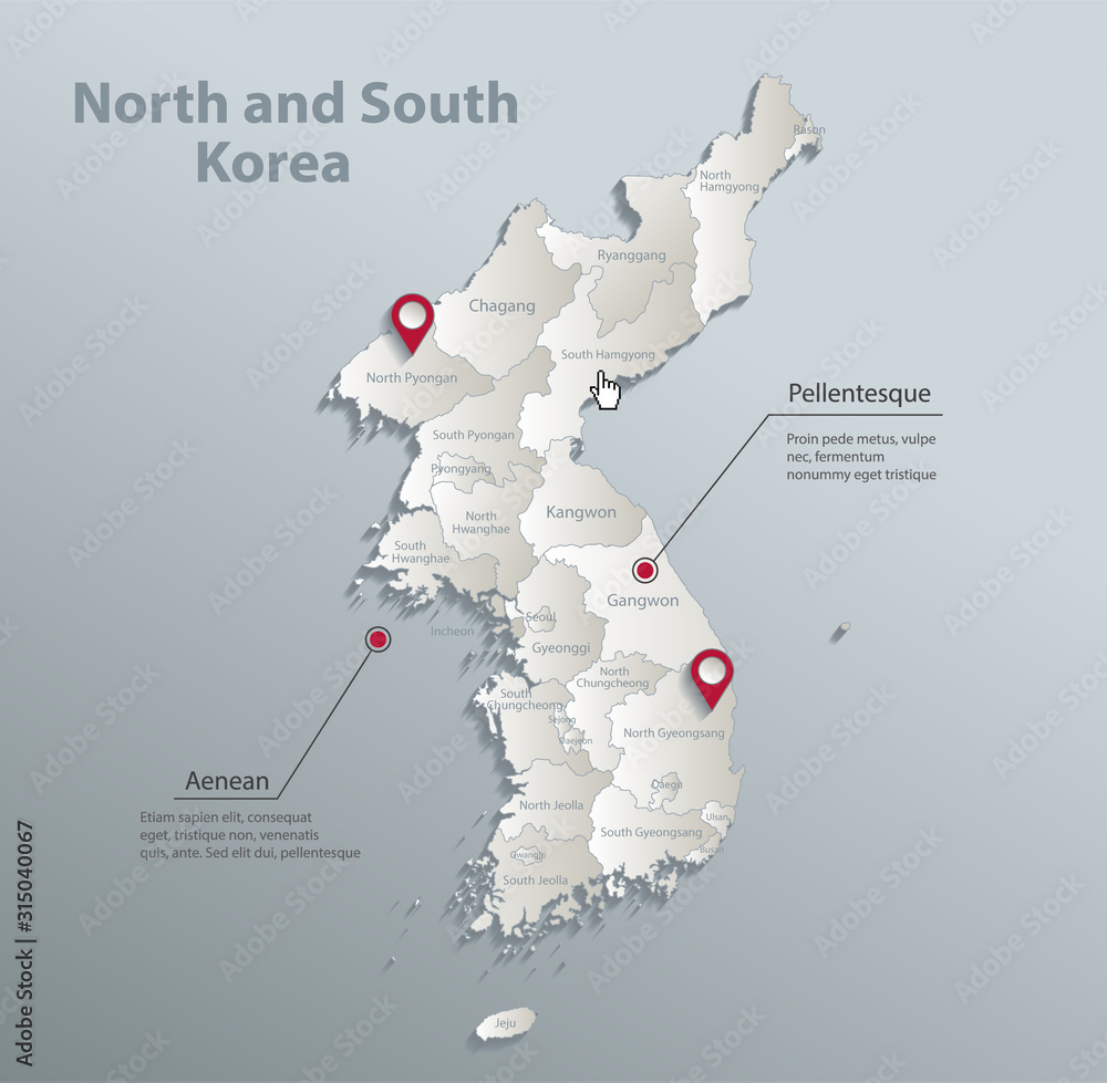 Vetor de Korea map, north and south, administrative division with names ...