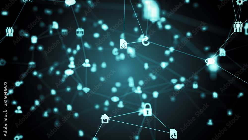 Abstract futuristic technology icons nodes background. Social network ...