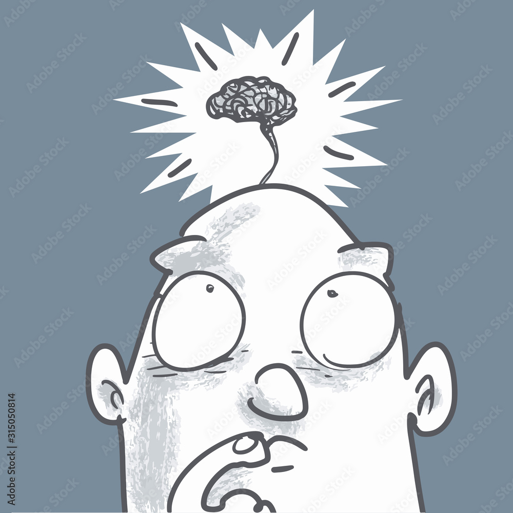 tiny brain cartoon man concept. backgrouns is in separate layer. Stock ...