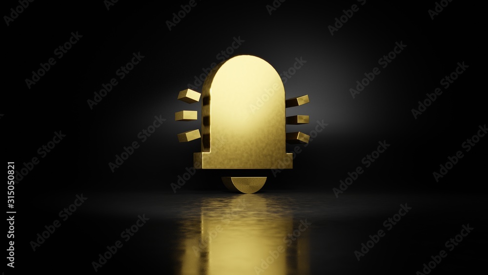 gold metal symbol of bell 3D rendering with blurry reflection on floor ...