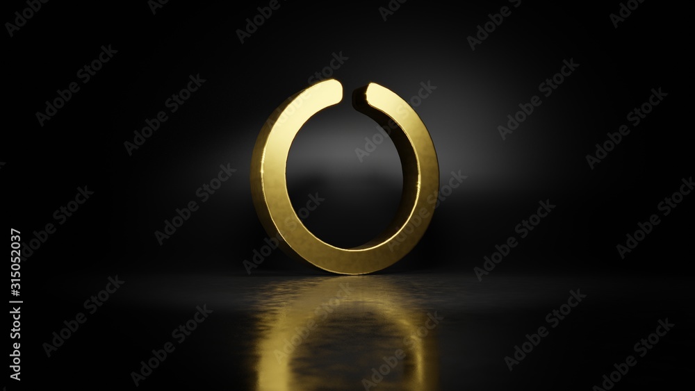 gold metal symbol of circle notch 3D rendering with blurry reflection ...
