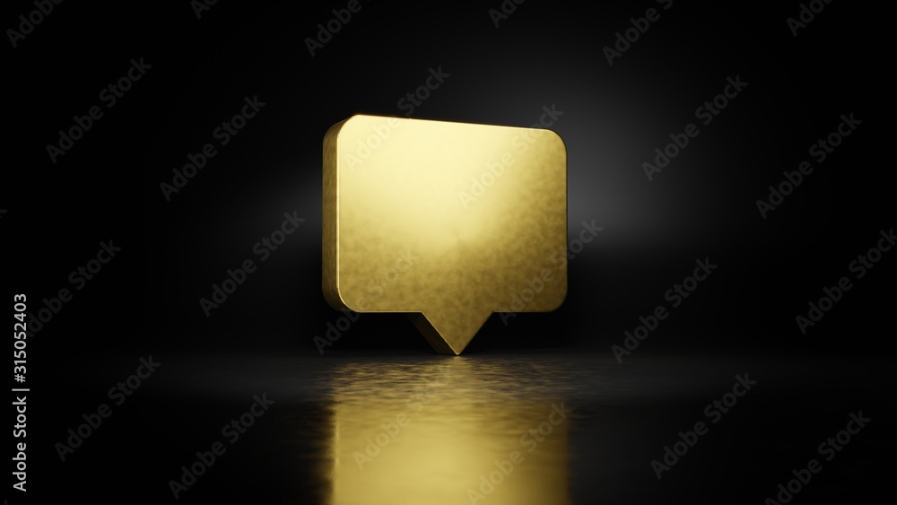 gold metal symbol of rectangular chat bubble 3D rendering with blurry ...