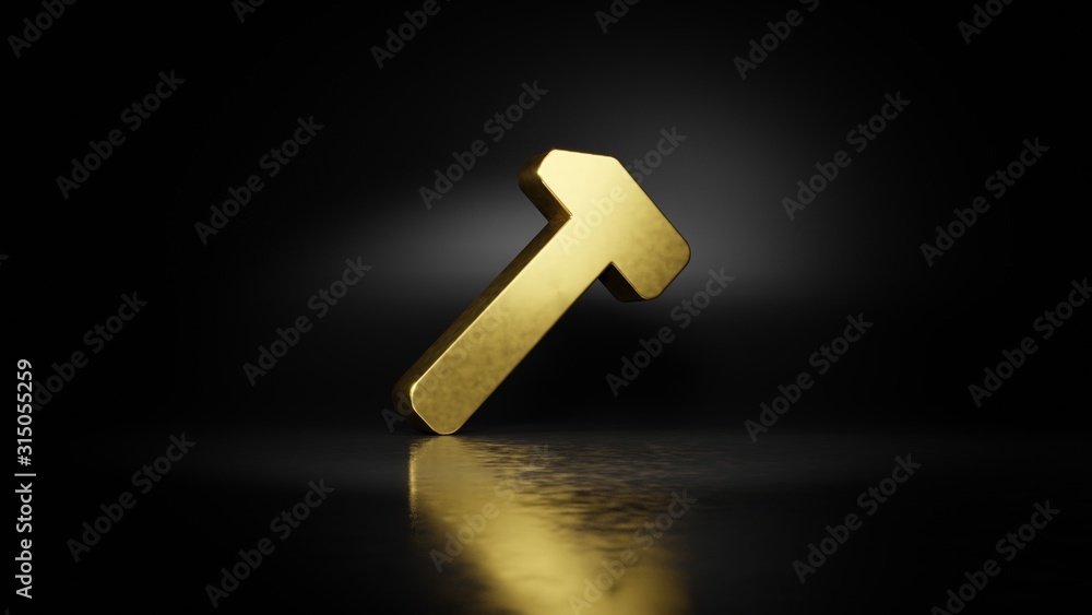 gold metal symbol of hammer 3D rendering with blurry reflection on ...