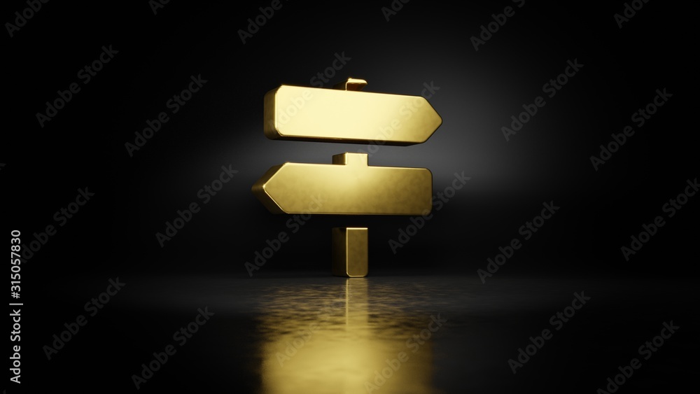 gold metal symbol of map signs 3D rendering with blurry reflection on ...