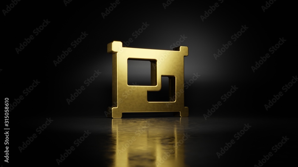gold metal symbol of object group 3D rendering with blurry reflection ...