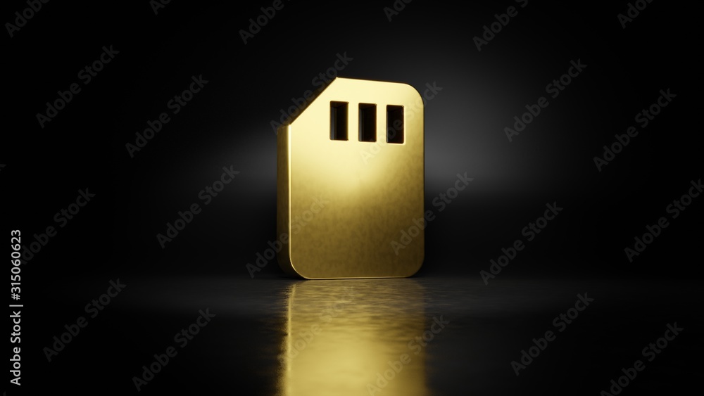 gold metal symbol of sd card 3D rendering with blurry reflection on ...