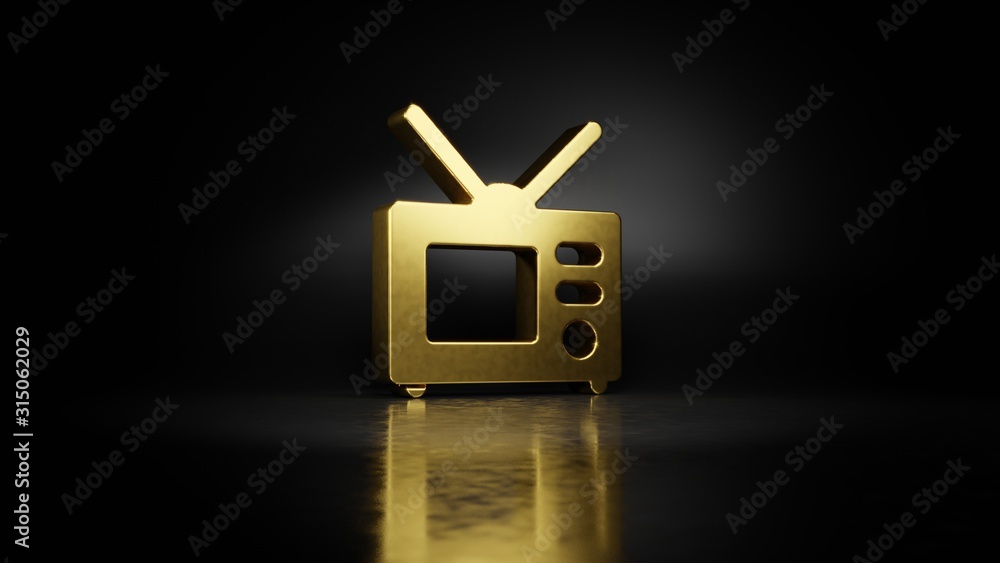 gold metal symbol of television 3D rendering with blurry reflection on ...
