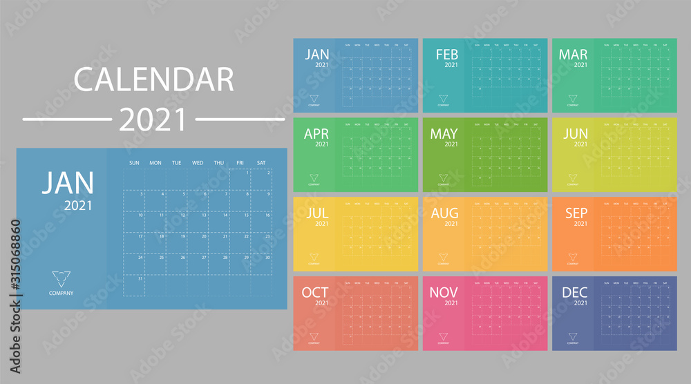 Calendar 2021 with week starts on Sunday. Minimal planner vector ...