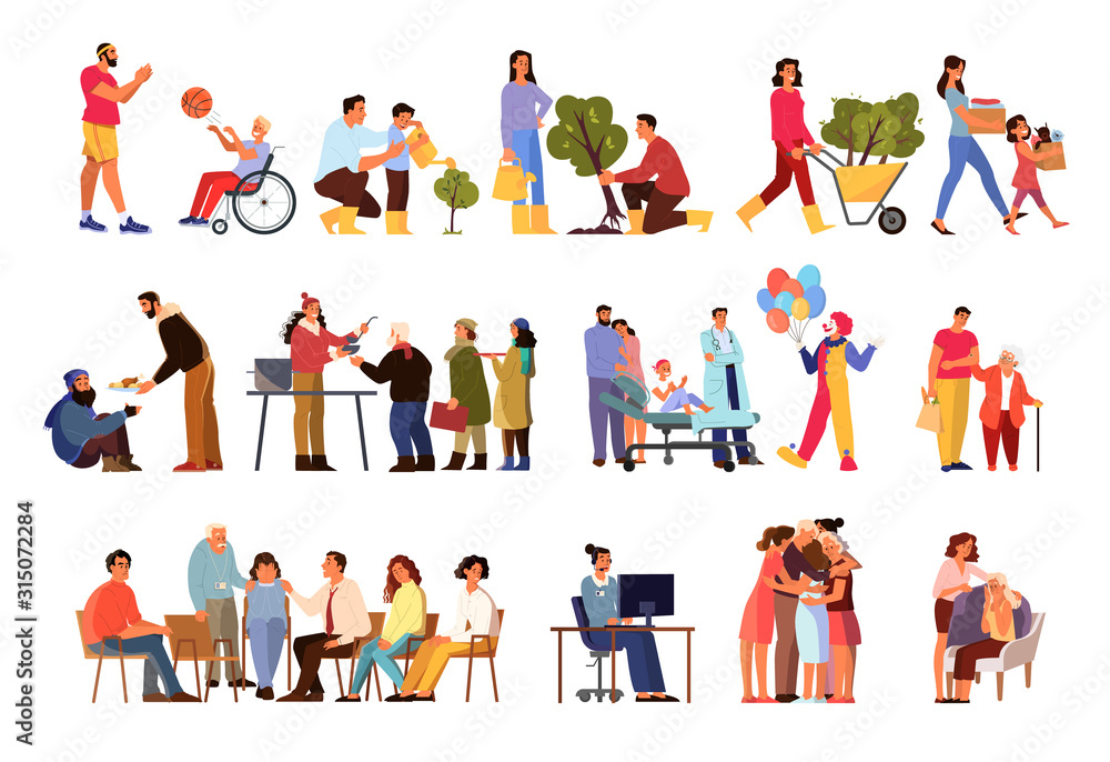 Volunteer help people set. Collection of charity community Stock Vector ...