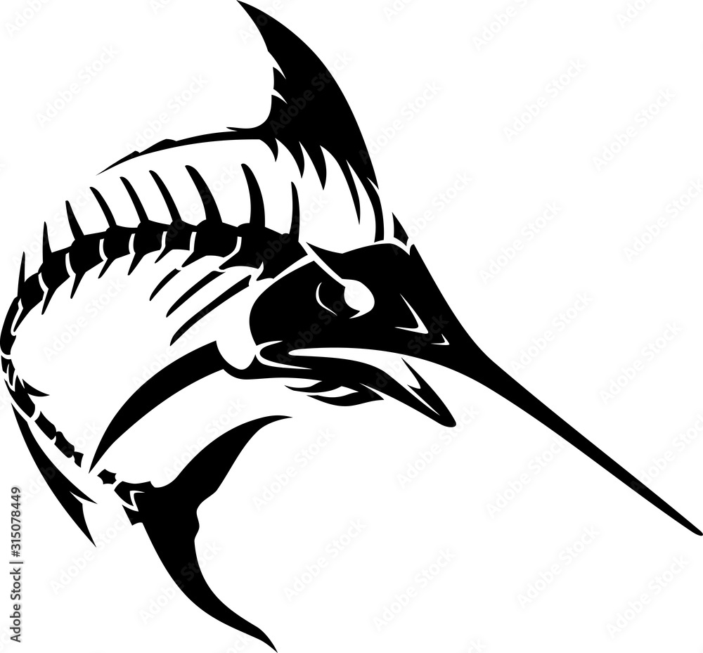 Blue Marlin Fish, Bone Tattoo Silhouette Stock Vector | Adobe Stock