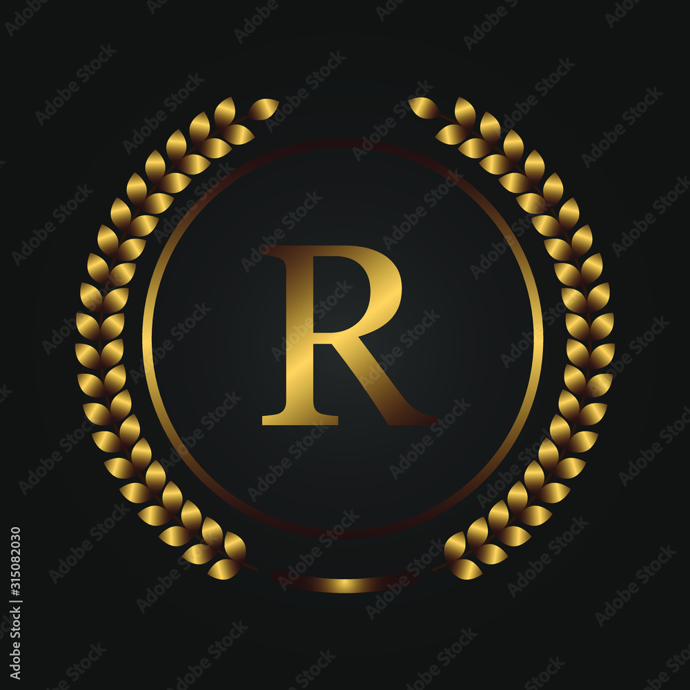 Letter R logo design vector dark concept with round element . Beautiful ...