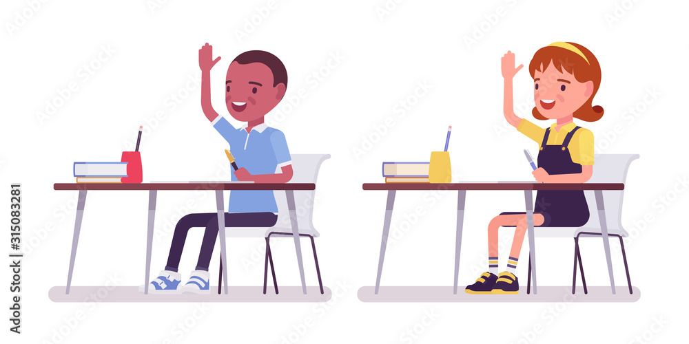 Kids Raising Hands Cartoon