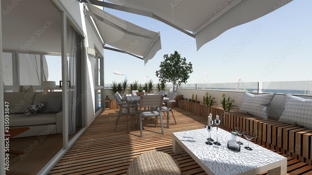 PROYECTO TERRAZA URBANA PARTICULAR . RENDER 3D Stock Illustration ...