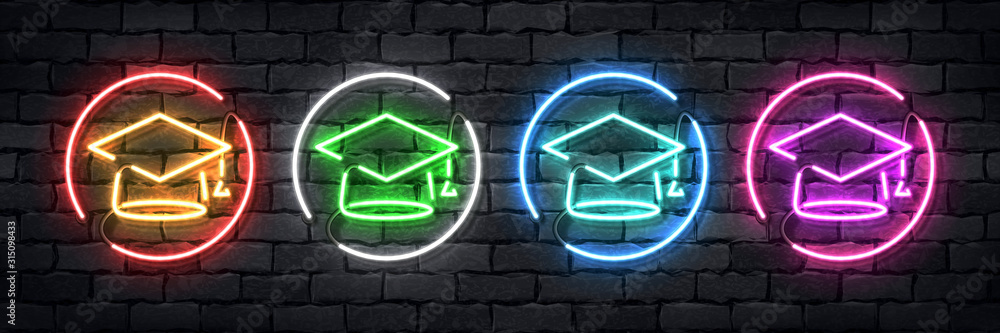 Vector set of realistic isolated neon sign of Graduation logo for ...