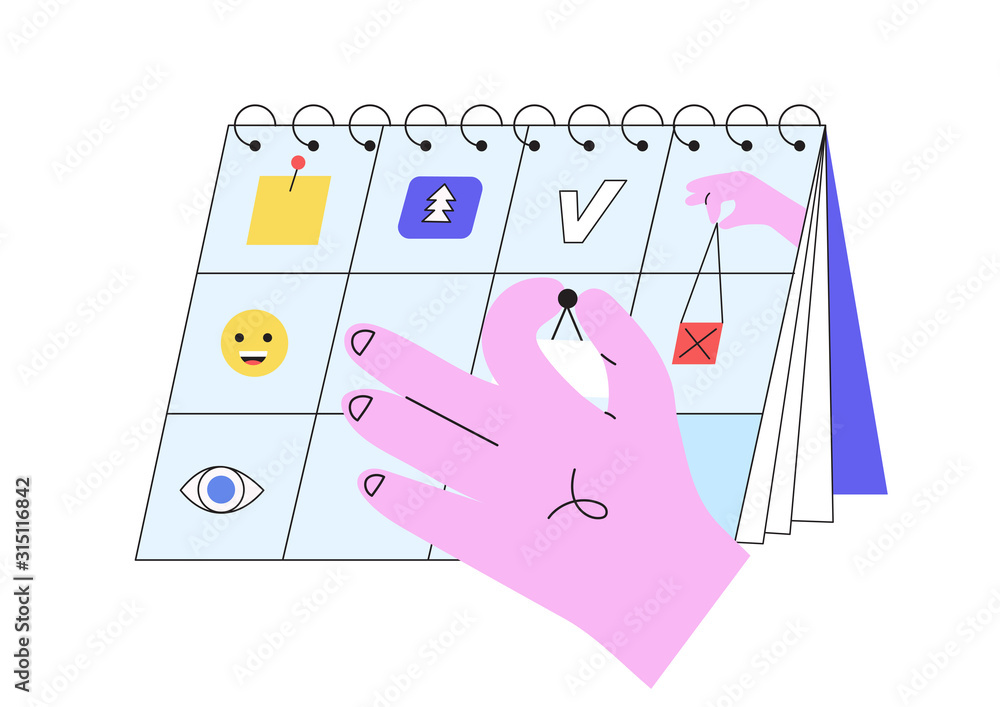 Flat line vector illustration of a flip calendar isolated on white ...