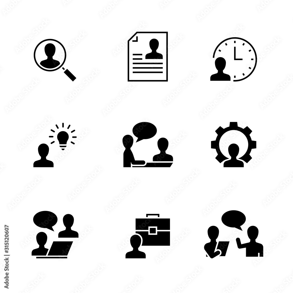 Vetor do Stock: Head hunting black icons on white background. Searching ...