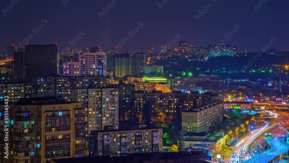 4K. Car Traffic On Night Streets Of Kiev City, Ukrain. Timelapse ...