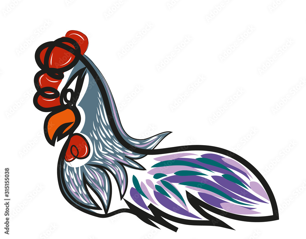 One continuous line drawing of head of chicken. Simple line art drawing ...