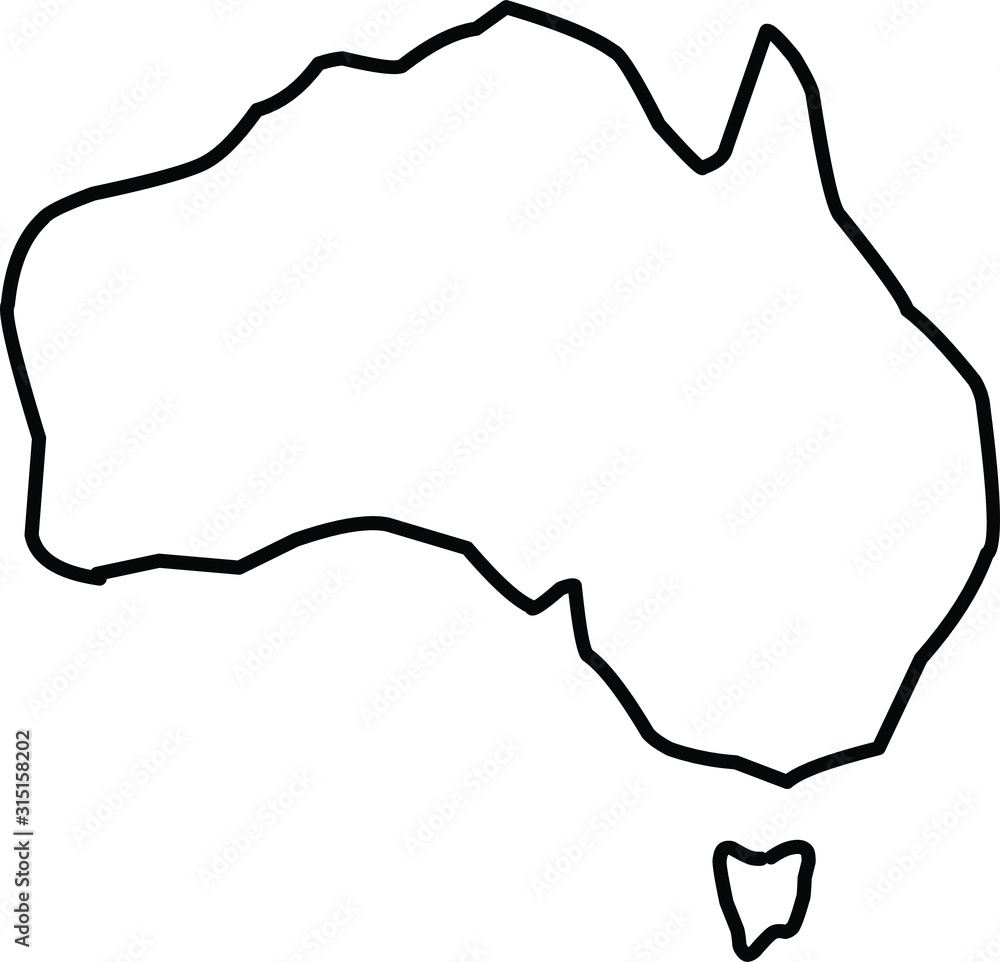 outline contours of the continent of Australia isolated on white ...